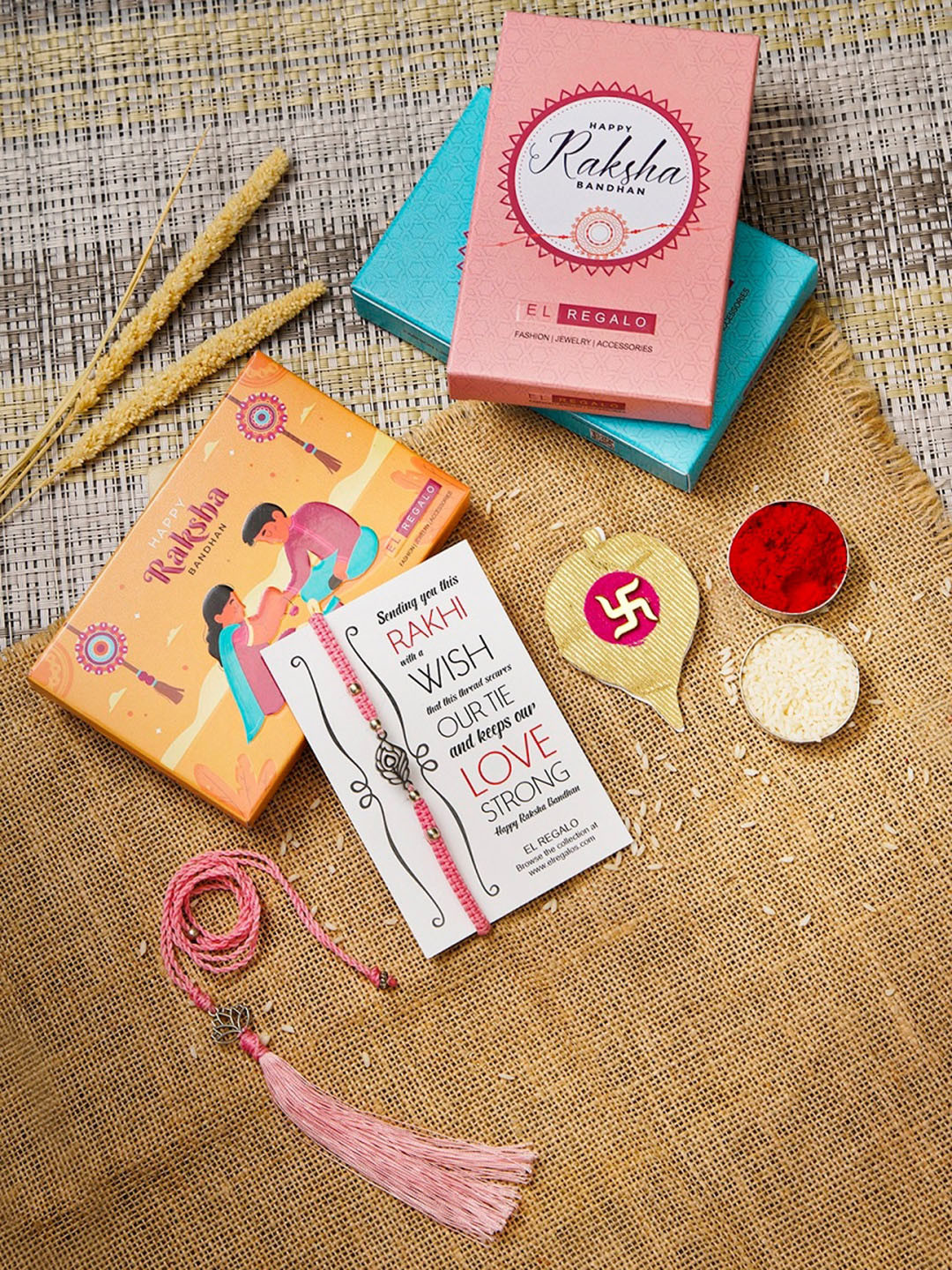 Buy EL REGALO Set Of 2 Lumba Rakhi Combo For Bhaiya & Bhabhi With Roli ...