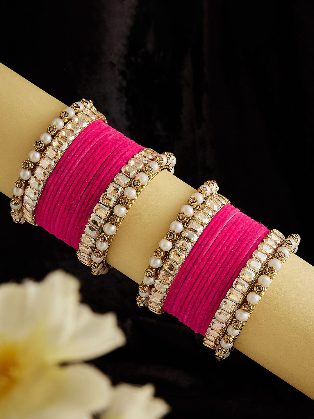 Buy ATIBELLE Set Of 32 Copper Plated Kundan Studded & Beaded Bangles ...