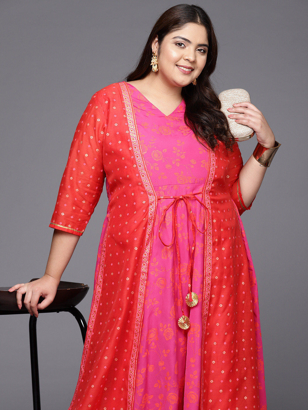 Buy A PLUS BY AHALYAA Plus Size V Neck Maxi Ethnic Dress Ethnic buy-a-plus-by-ahalyaa-plus-size-v-neck-maxi-ethnic-dress-ethnic