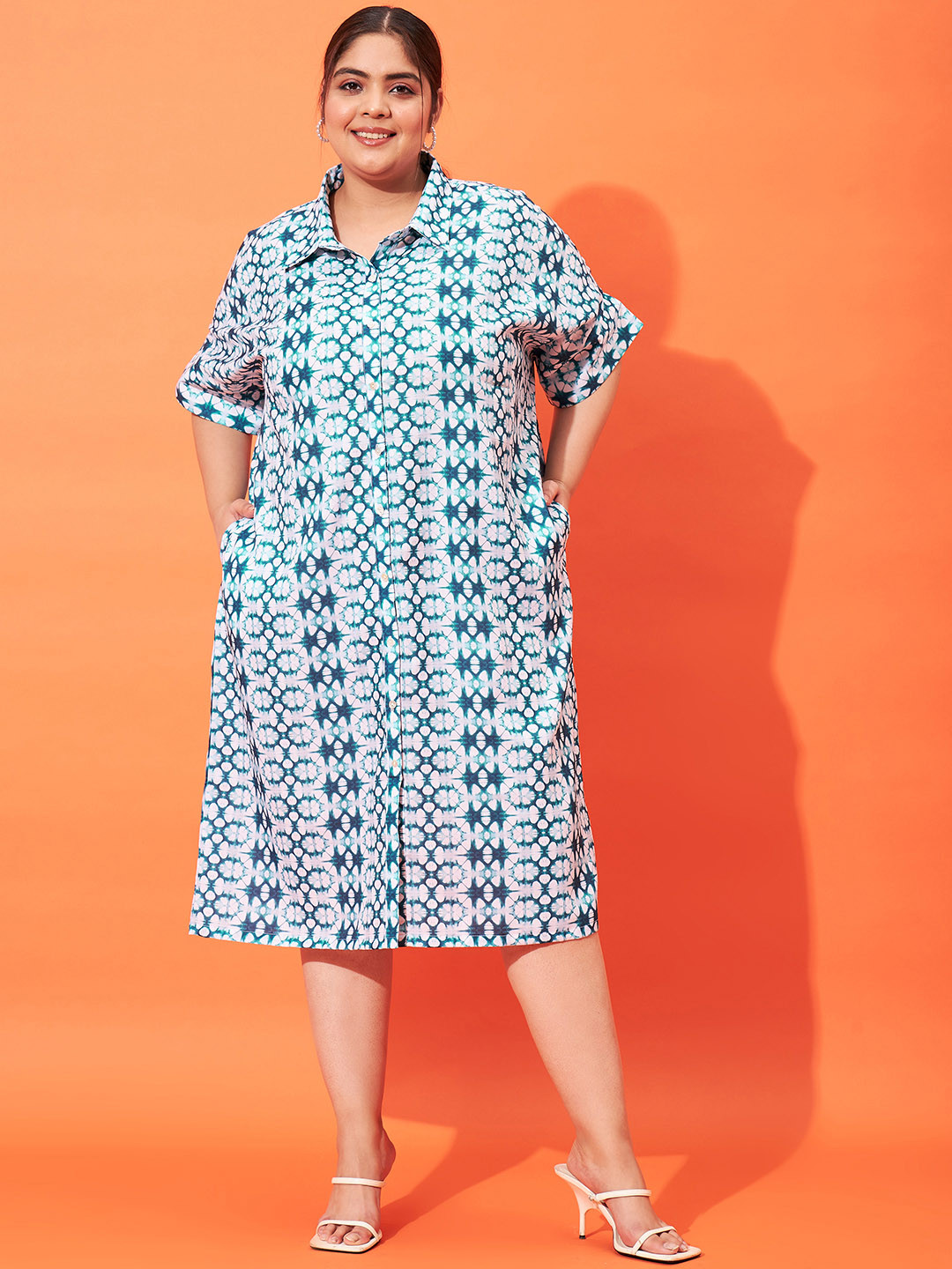Buy Athena Ample Plus Size Tie And Dyed Linen Shirt Style Midi Dress ...