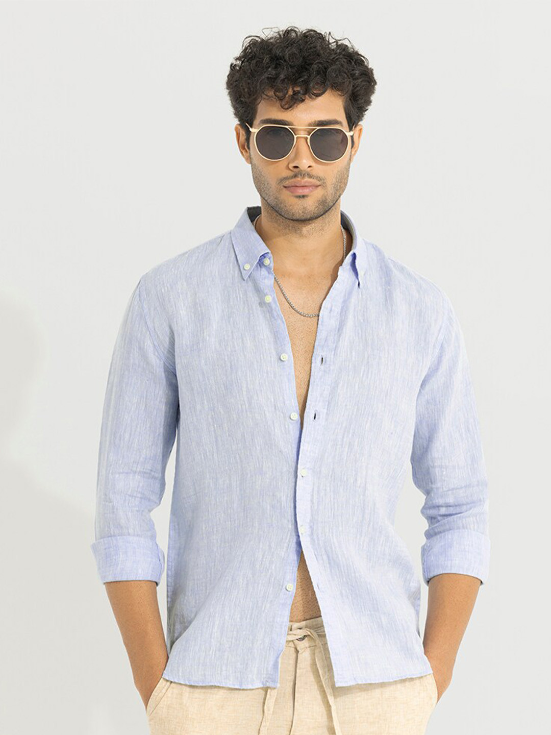 Buy Snitch Blue Classic Slim Fit Cotton Linen Shirt - Shirts for Men ...