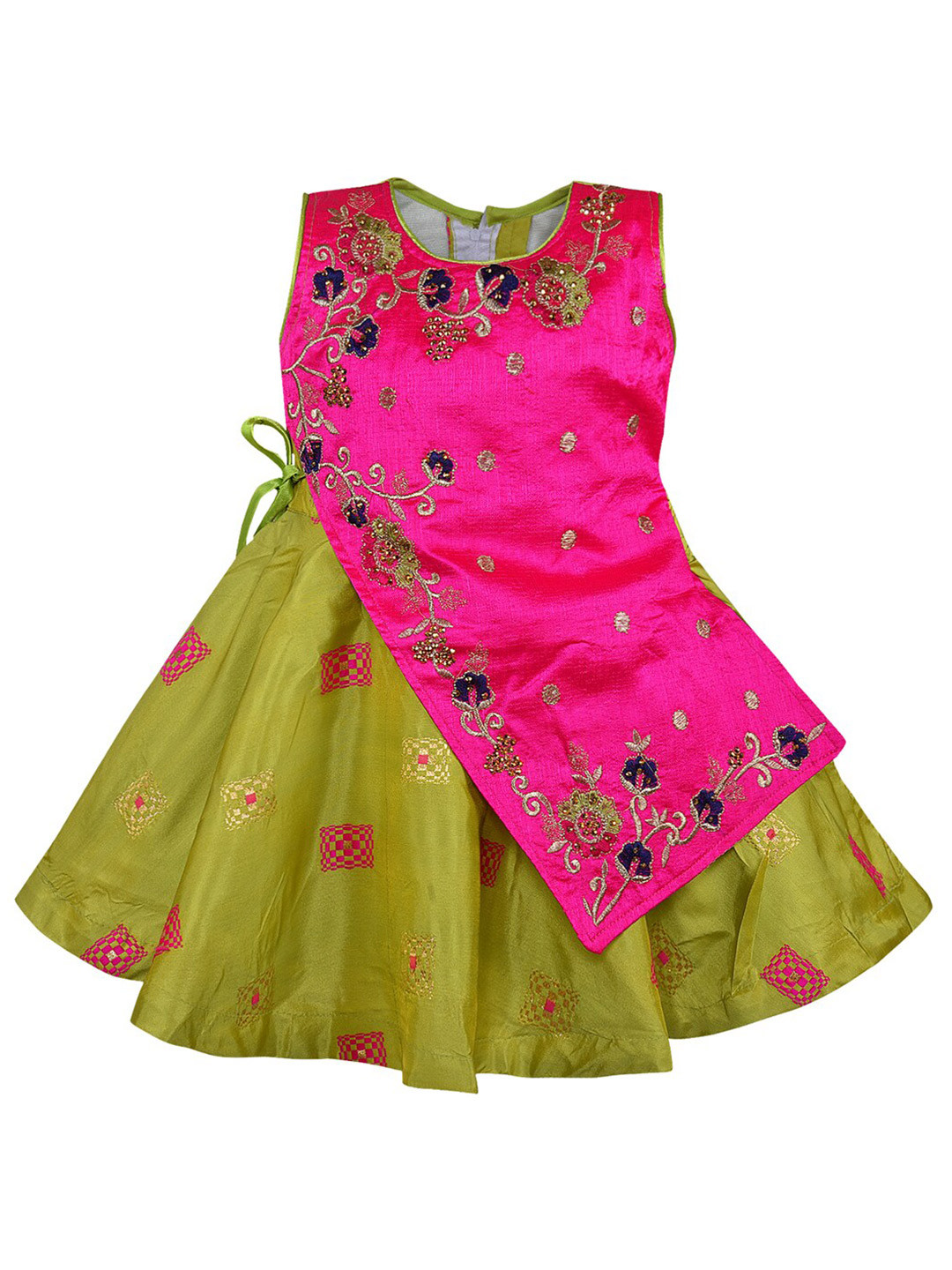 Buy Wish Karo Girls Floral Woven Design Fit & Flare Ethnic Dress ...