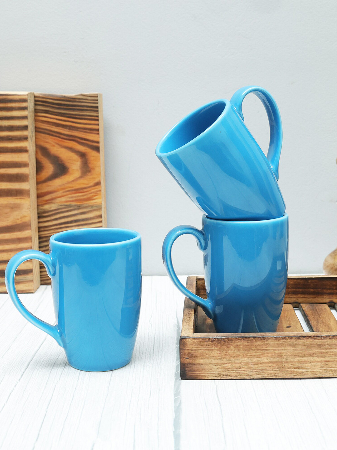 Buy Ariane Prime Turquoise Blue 4 Pieces Porcelain Glossy Mugs 300ml ...