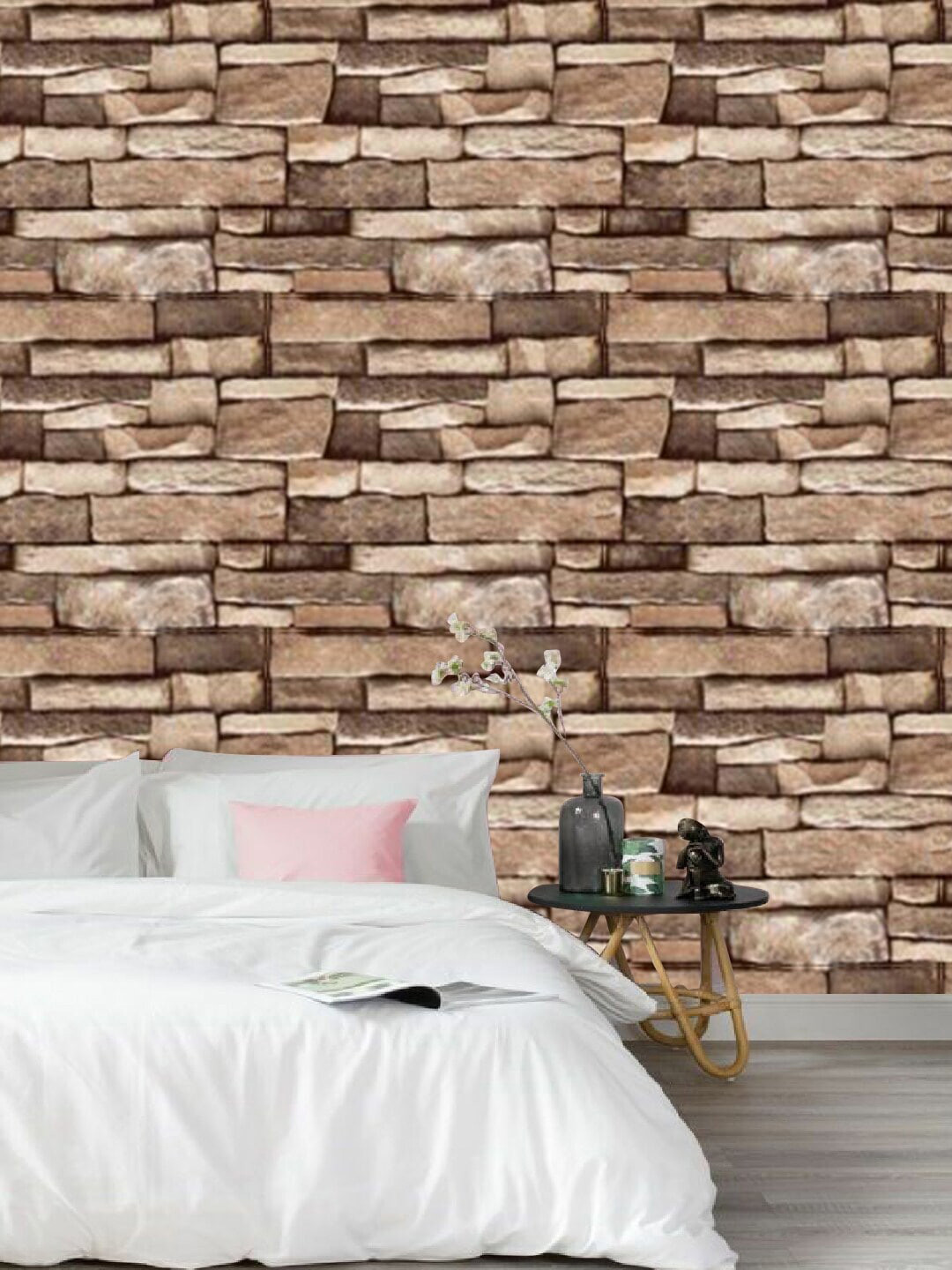 Buy Jaamso Royals Nature Brown Stone Self Adhesive Wallpaper - Decals ...