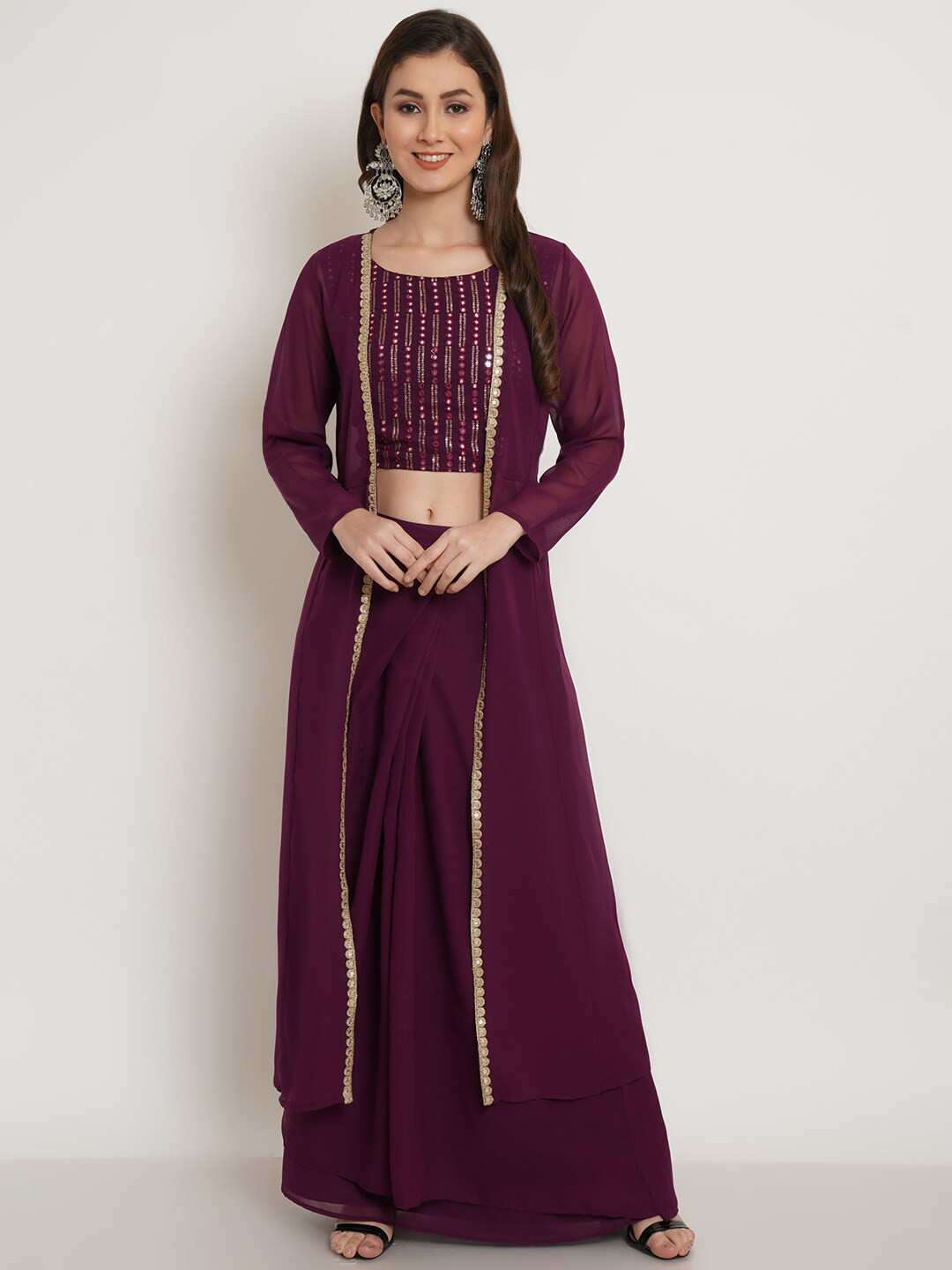Buy Purple State Embellished Mirror Work Top With Skirt - Co Ords for ...