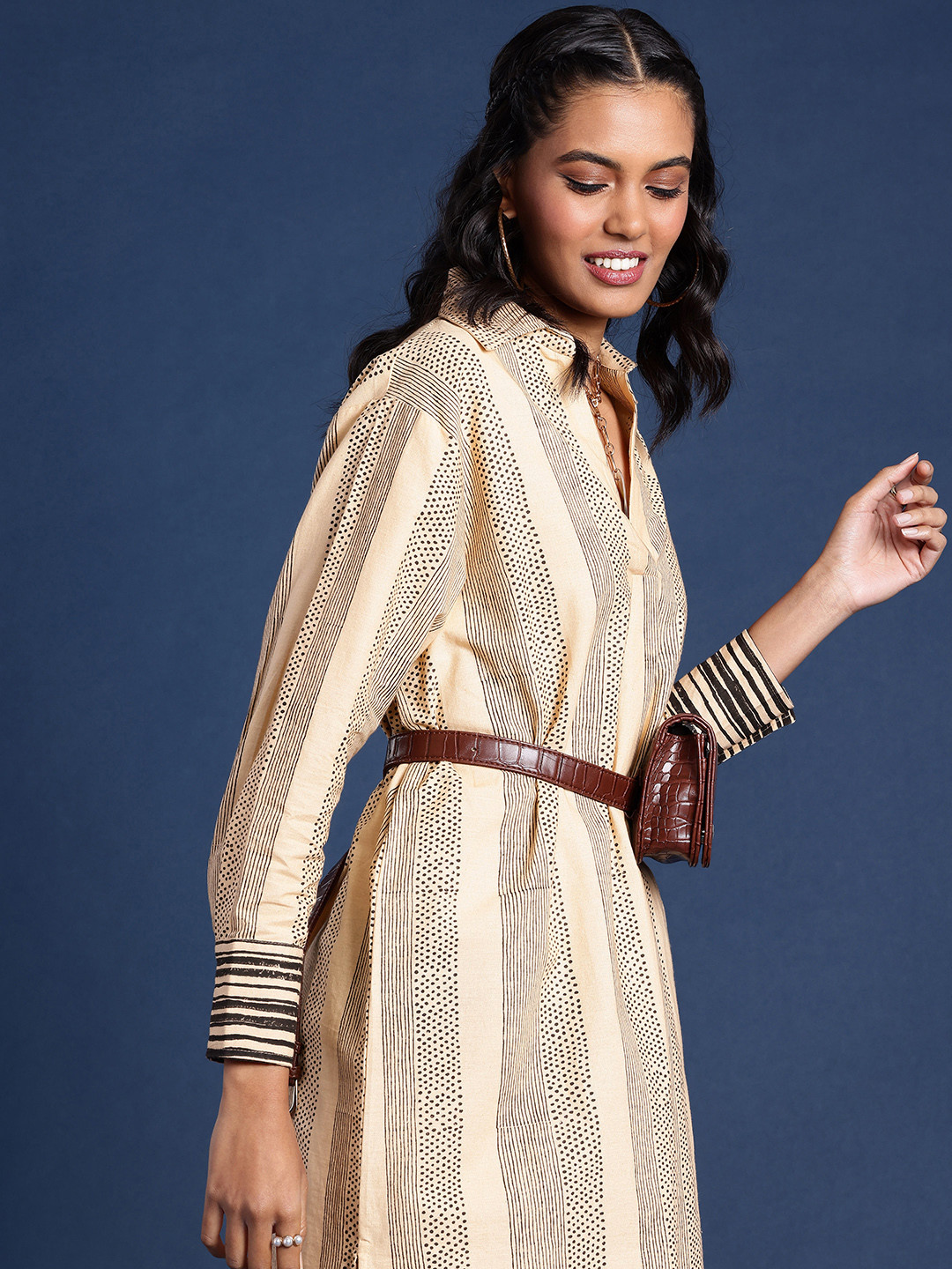 Buy Taavi Pure Cotton Geometric Printed Above Knee A Line Bagru Ethnic ...