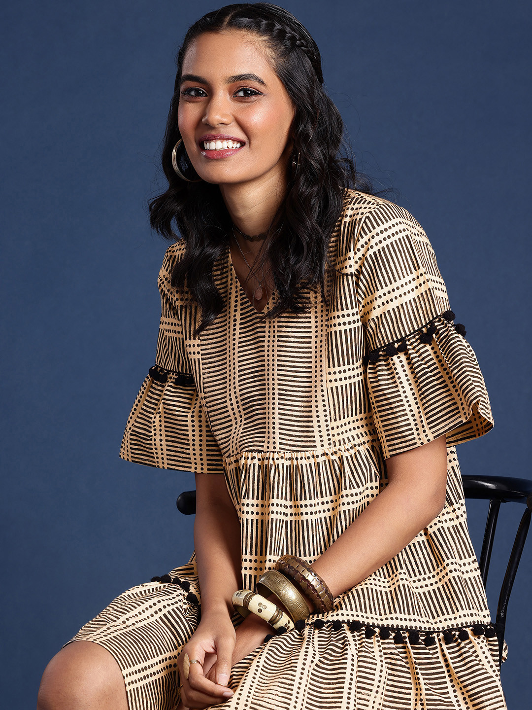 Buy Taavi Pure Cotton Geometric Printed Above Knee A Line Bagru Ethnic ...