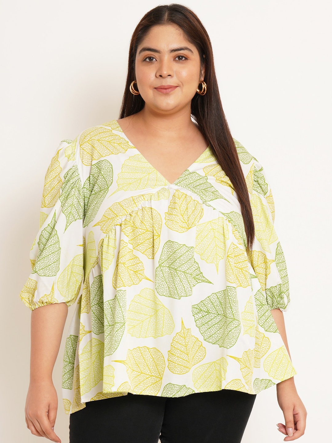 Buy Uandf Beyond Plus Size Floral Printed Puff Sleeve Gathered Or Pleated