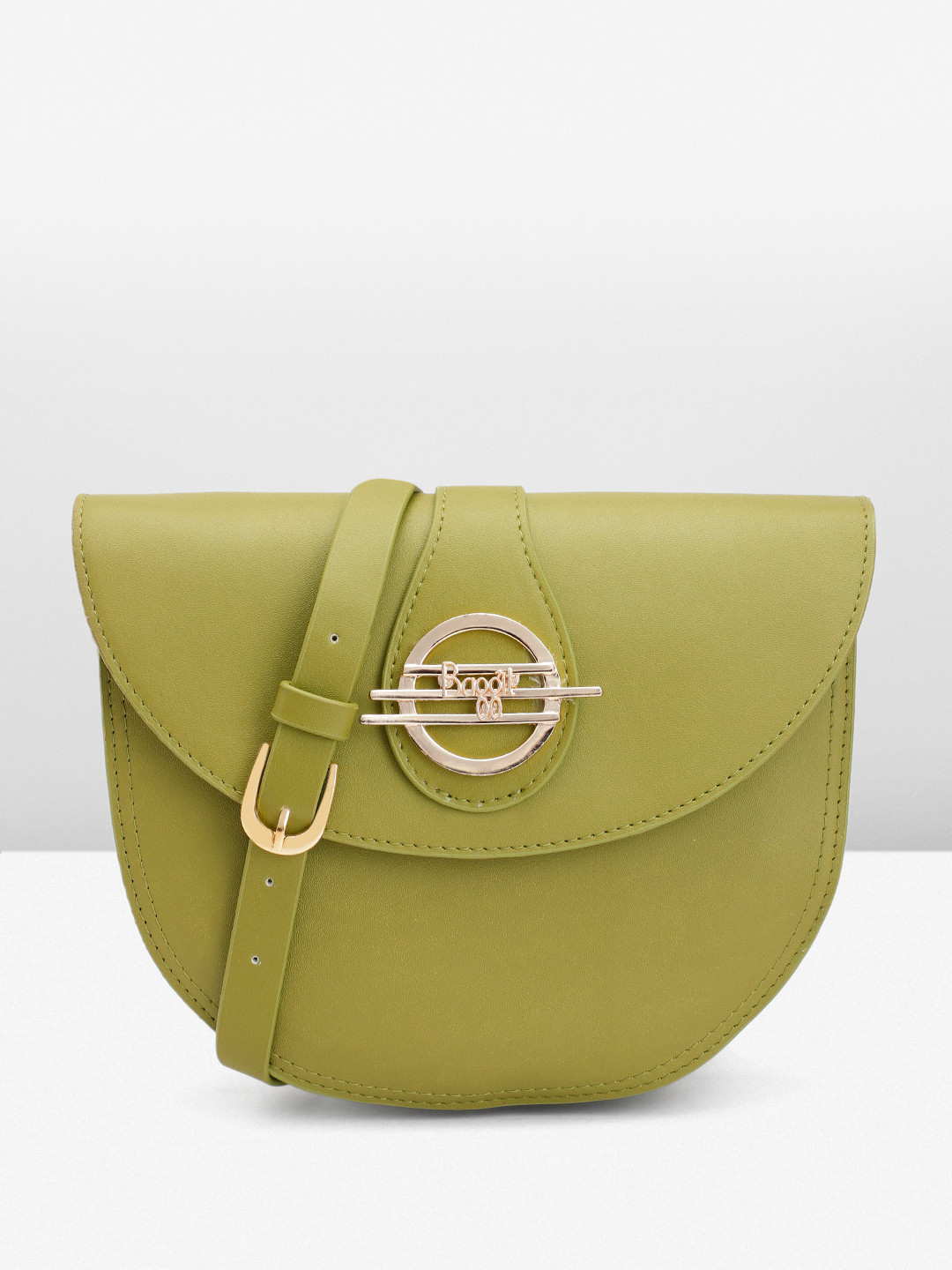 Buy Baggit Women's Structured Sling Bag With Flap Closure Gold Logo ...