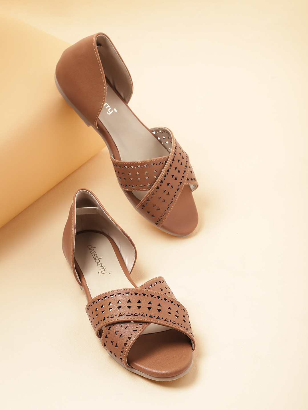 Buy DressBerry Women Tan Brown Cut Out Flats - Flats for Women 2388362 ...