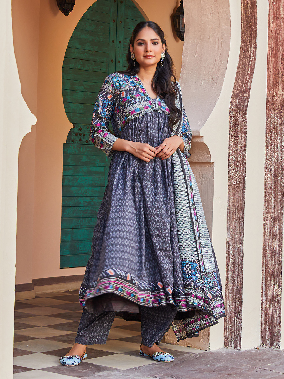 Buy Biba Ethnic Motifs Printed Empire Kurta With Salwar & Dupatta ...