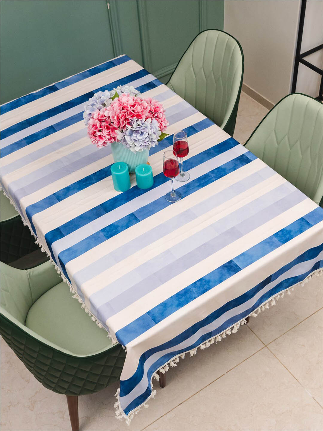 Buy URBAN SPACE Sicilia White & Blue Striped Table Cover - Table Covers ...