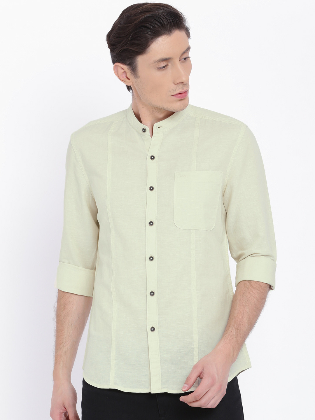Buy Lee Men Cream Coloured Slim Fit Solid Casual Shirt - Shirts for Men ...