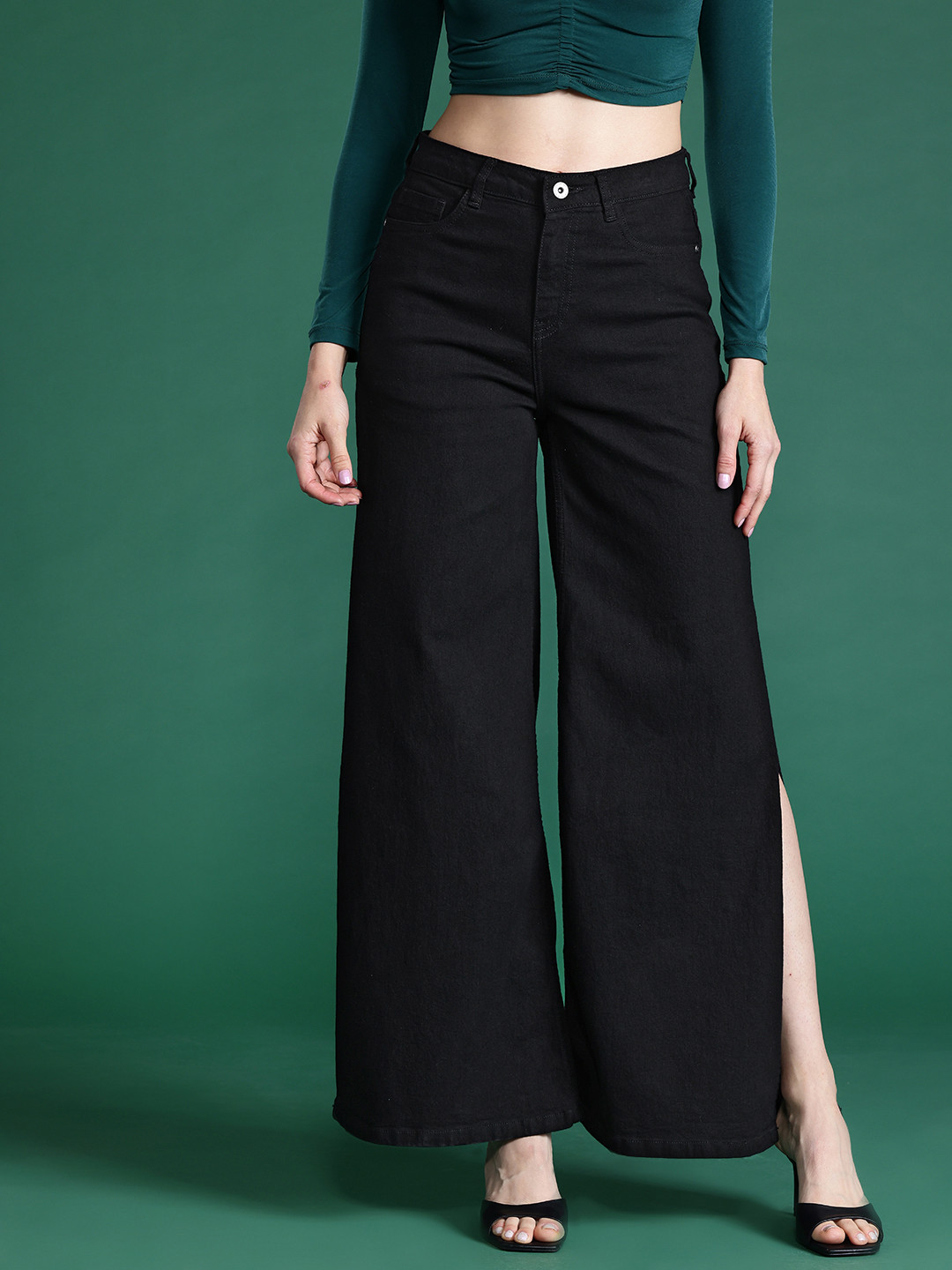 Buy DressBerry Women Wide Leg Side Slits Stretchable Jeans - Jeans for ...