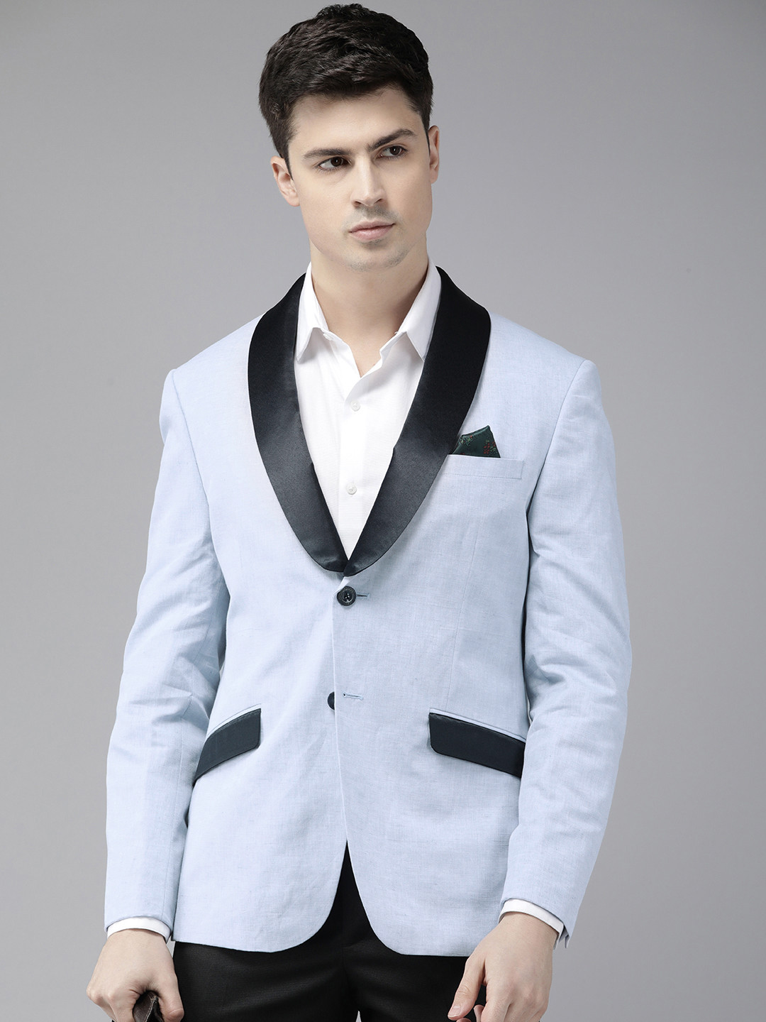 Buy V Dot Cotton Linen Skinny Fit Single Breasted Formal Blazer ...