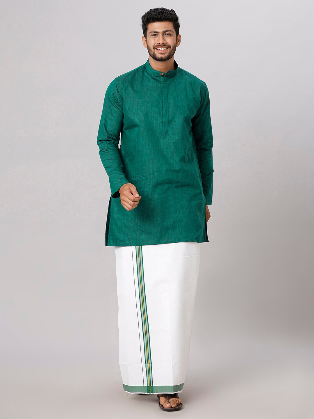 Buy Ramraj Men Solid Straight Kurta With Mathing Border Dhoti - Kurta ...