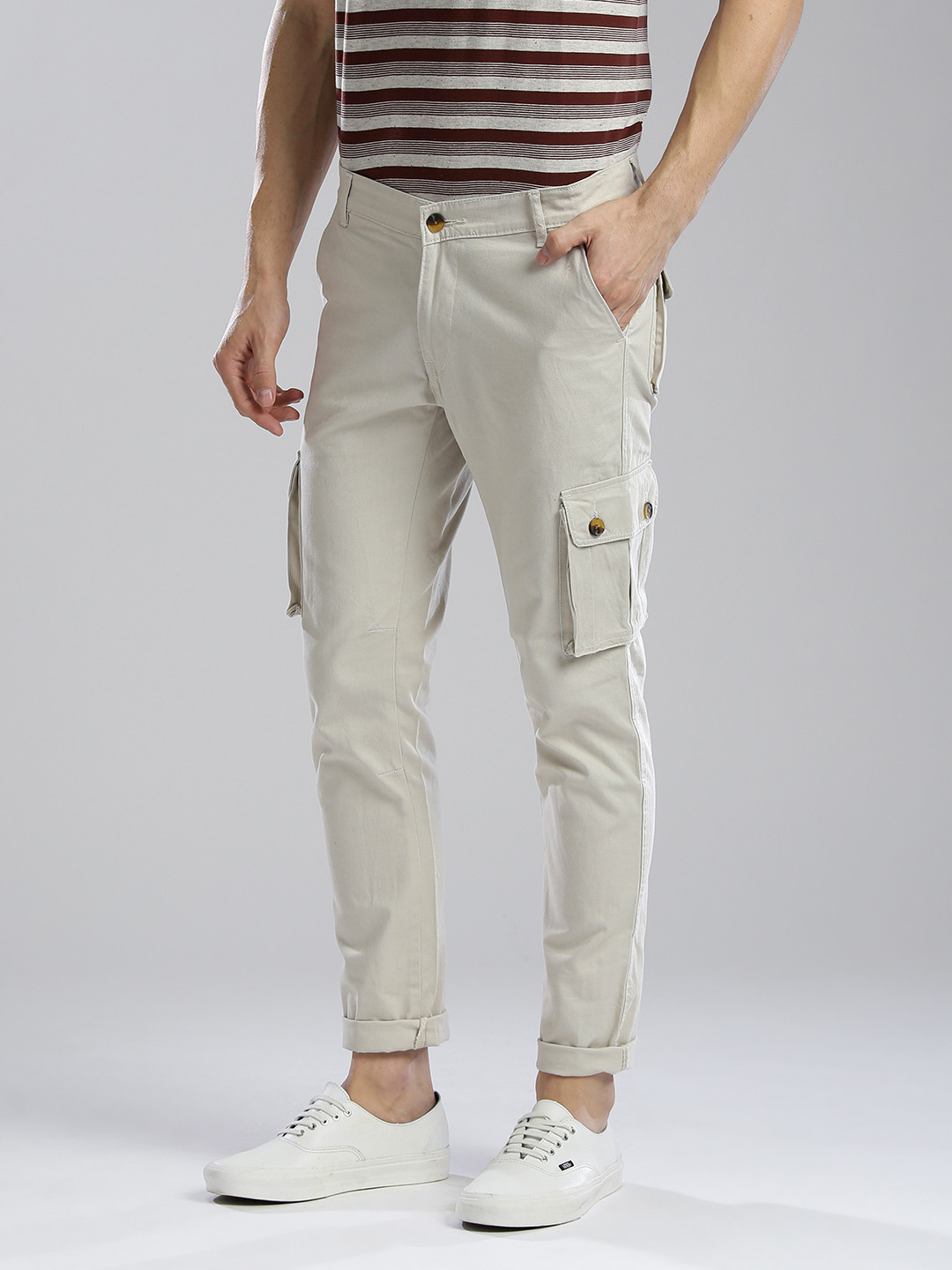 Buy Hubberholme Men Beige Slim Fit Cargos - Trousers for Men 2389026 ...