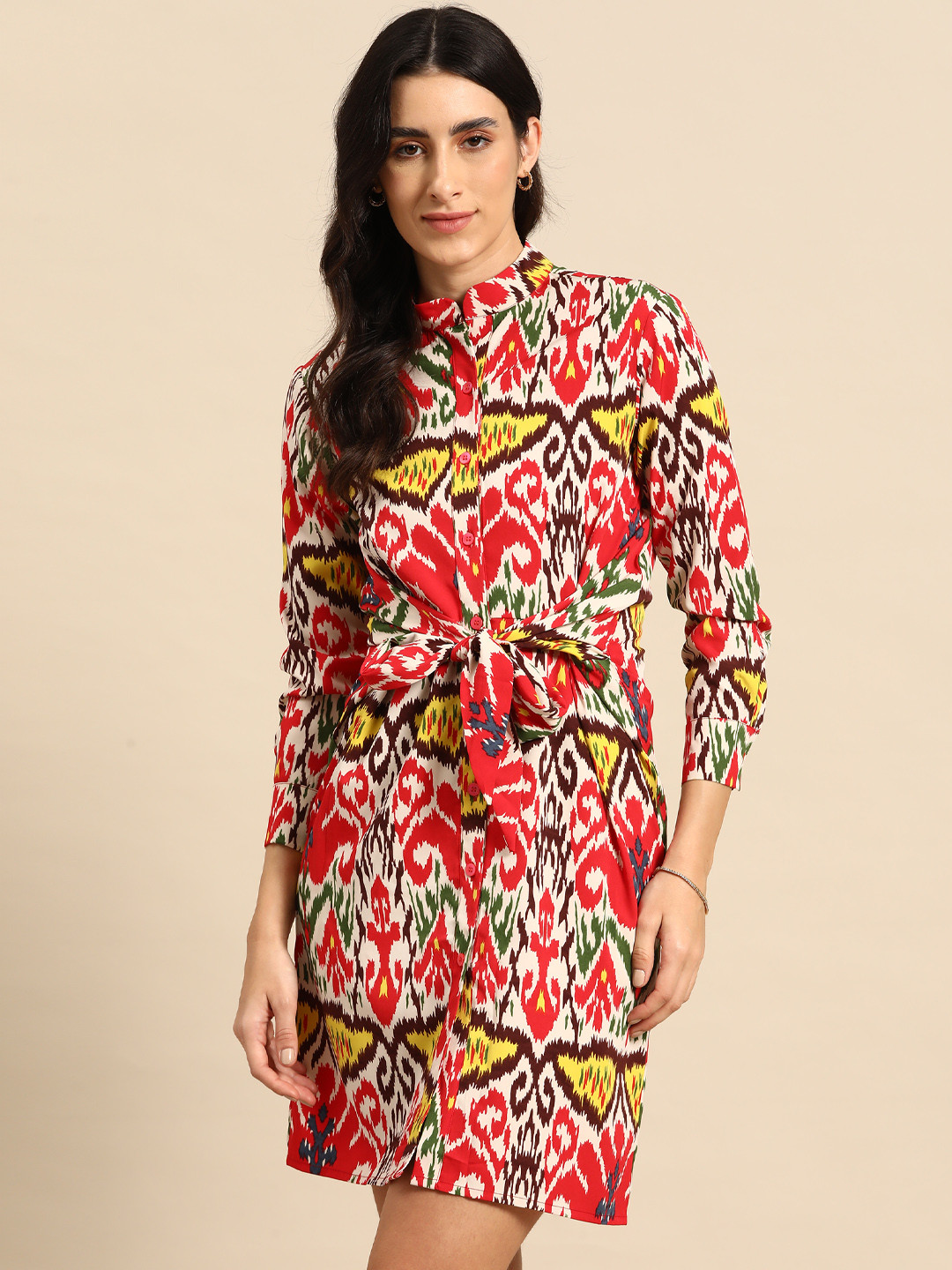 Buy MABISH By Sonal Jain Ethnic Motifs Printed Belted Detail Sheath ...