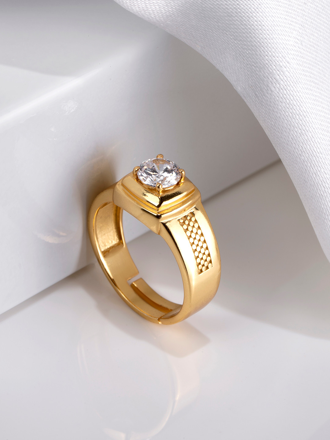 Buy Zavya Men Gold Plated 925 Pure Sterling Silver Adjustable Ring ...