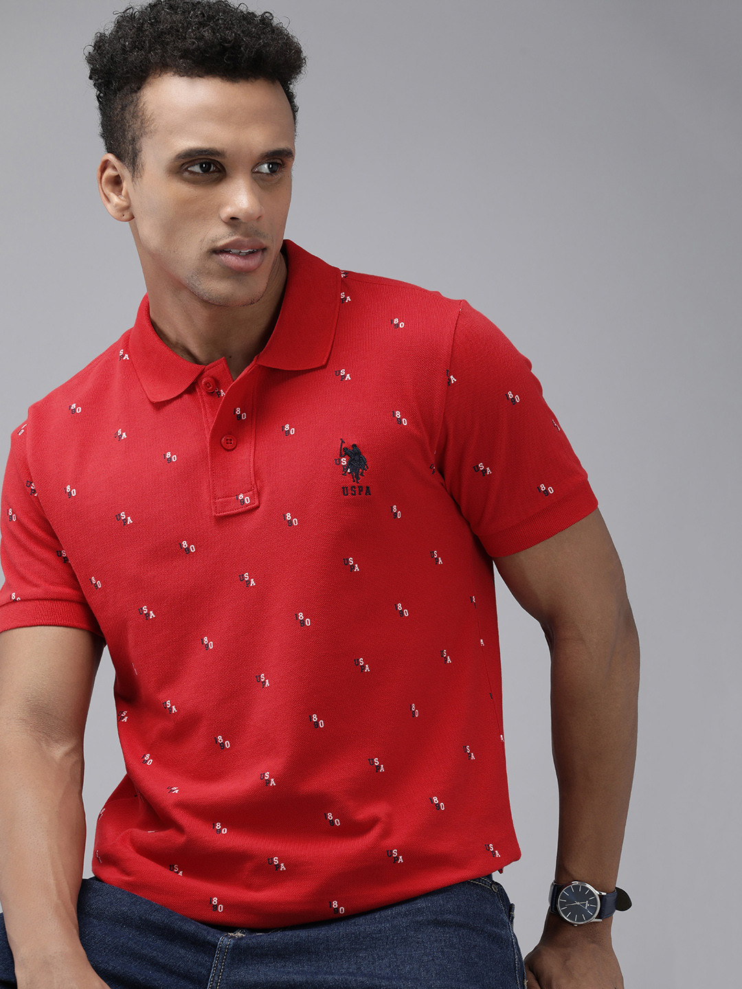 Buy U.S. Polo Assn. Brand Logo Printed Polo Collar Pure Cotton Slim Fit ...