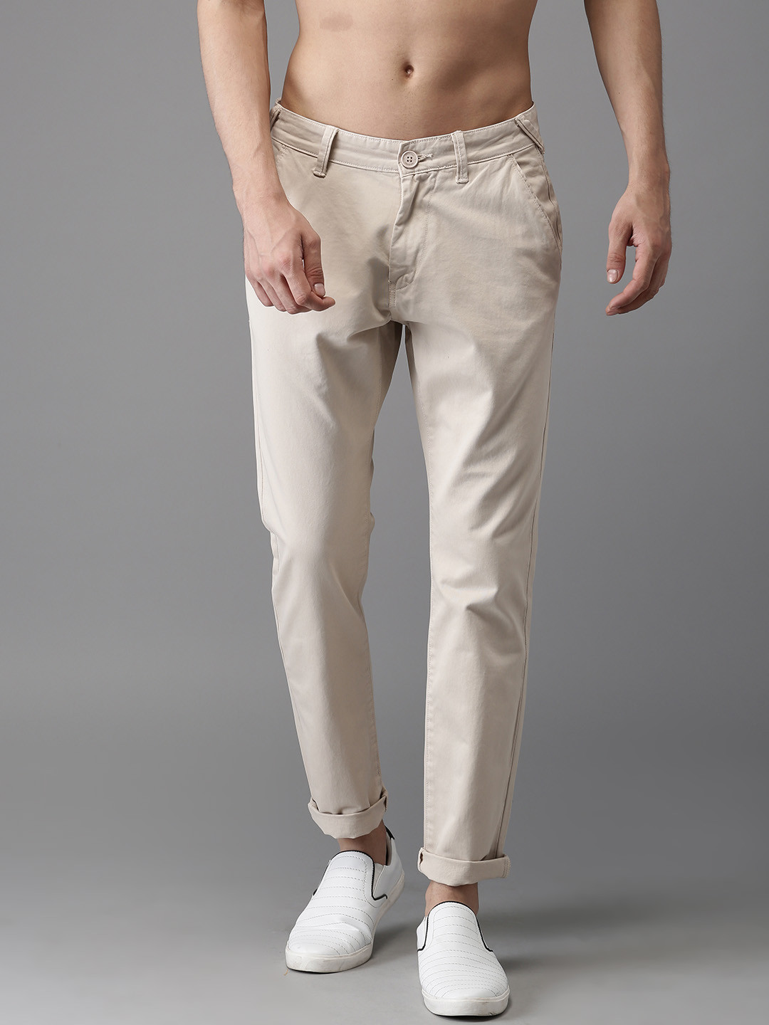Buy Moda Rapido Men Cream Coloured Slim Fit Solid Chinos - Trousers for ...
