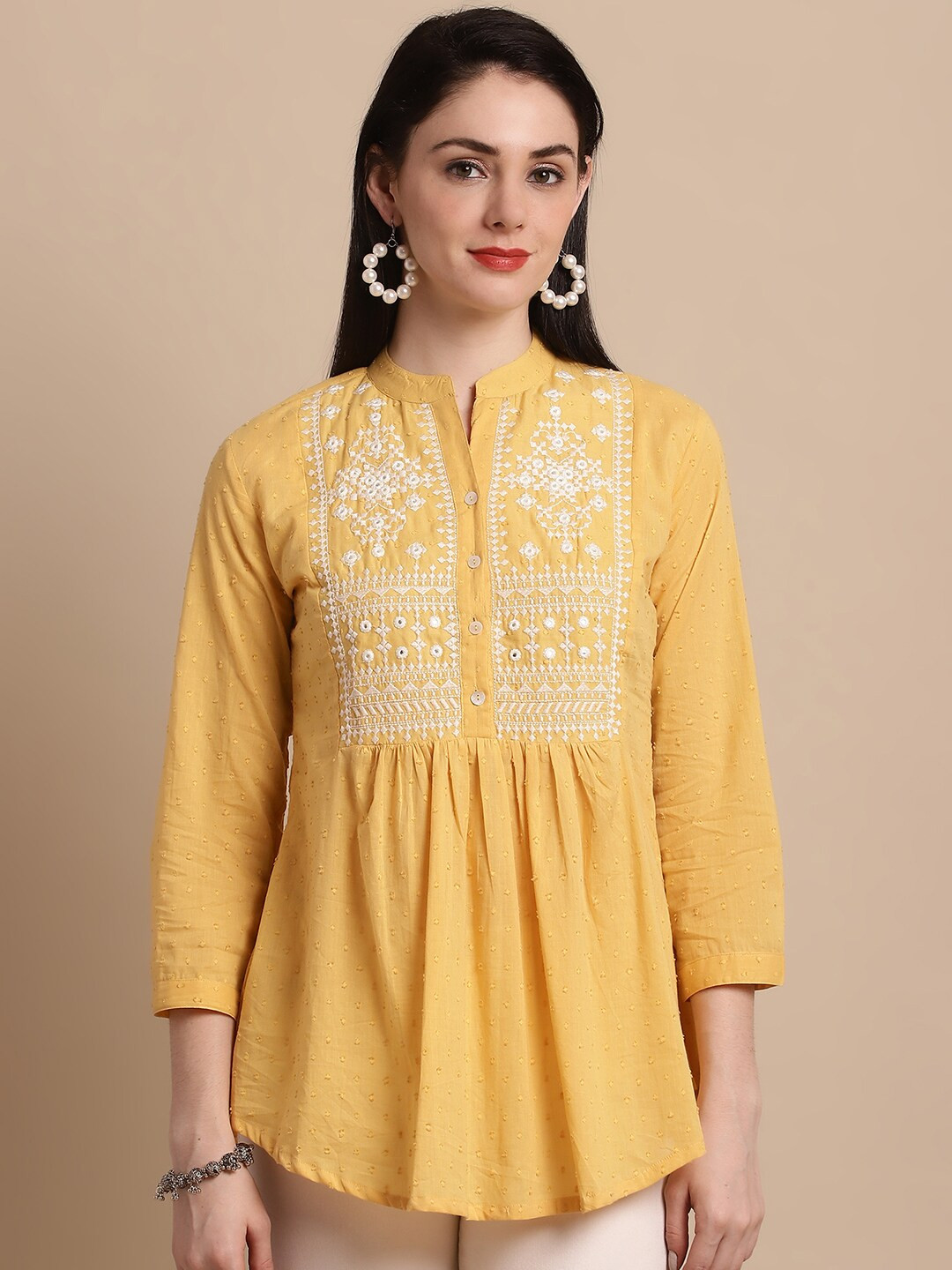 Buy Pistaa Floral Embroidered Pure Cotton Kurti - Kurtis for Women ...