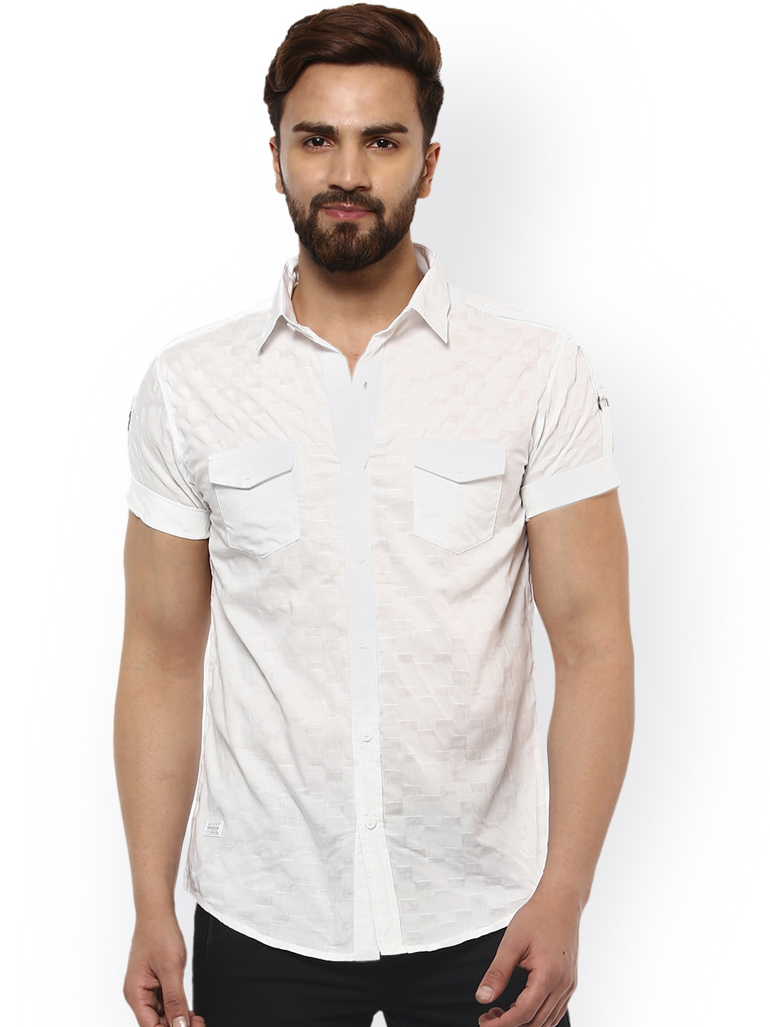 Buy Mufti Men White Slim Fit Self Design Casual Shirt - Shirts for Men ...