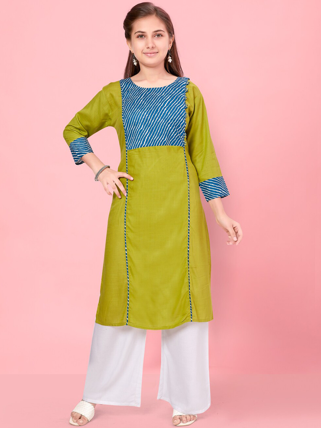 Buy BAESD Girls Leheriya Printed Round Neck Cotton Kurta - Kurtas for ...