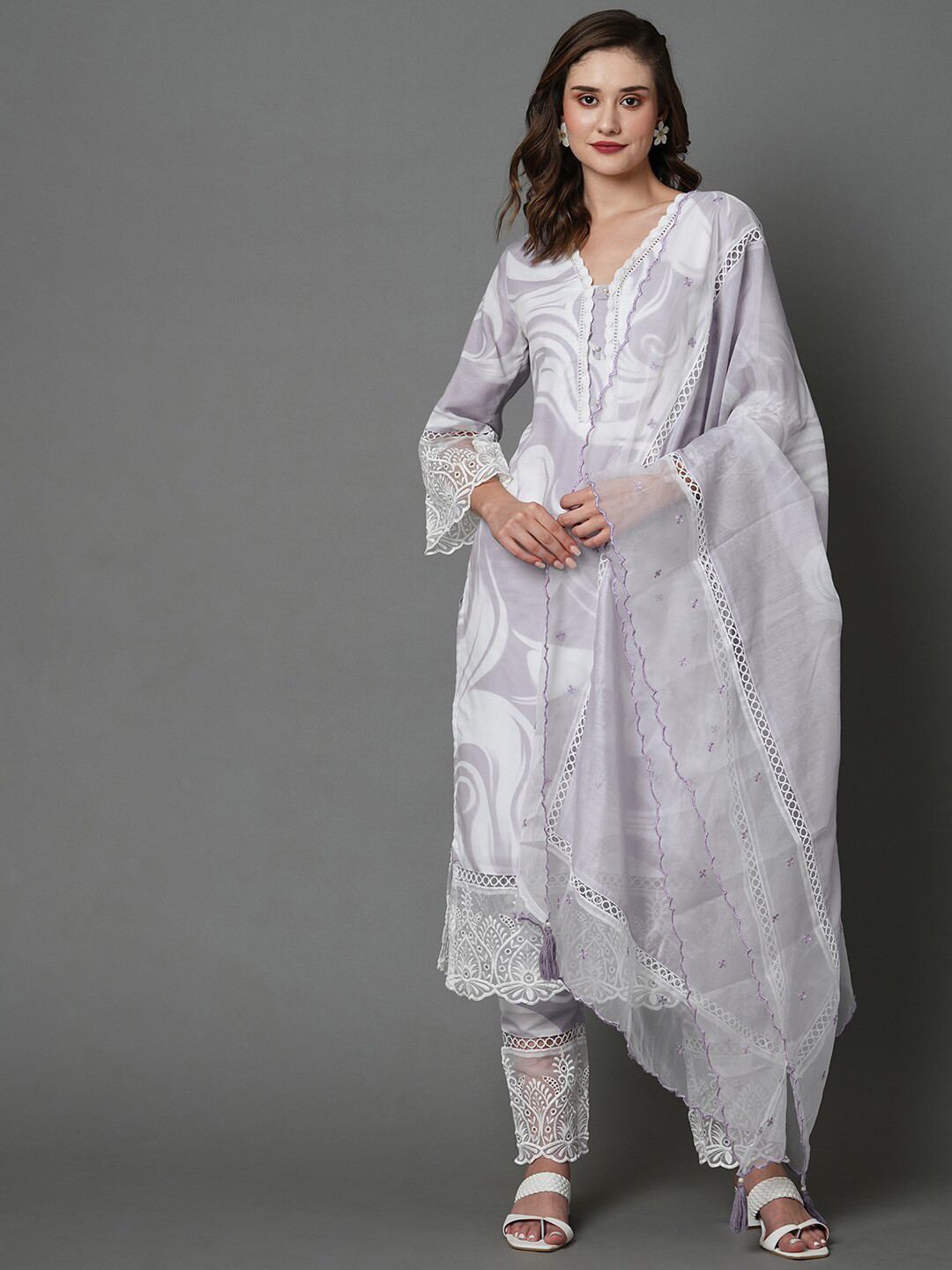 Buy HEEPOSH Women Purple Printed Regular Thread Work Pure Cotton Kurta ...