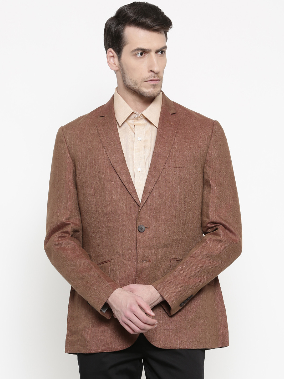 Buy Raymond Brown Slim Fit Single Breasted Linen Formal Blazer ...