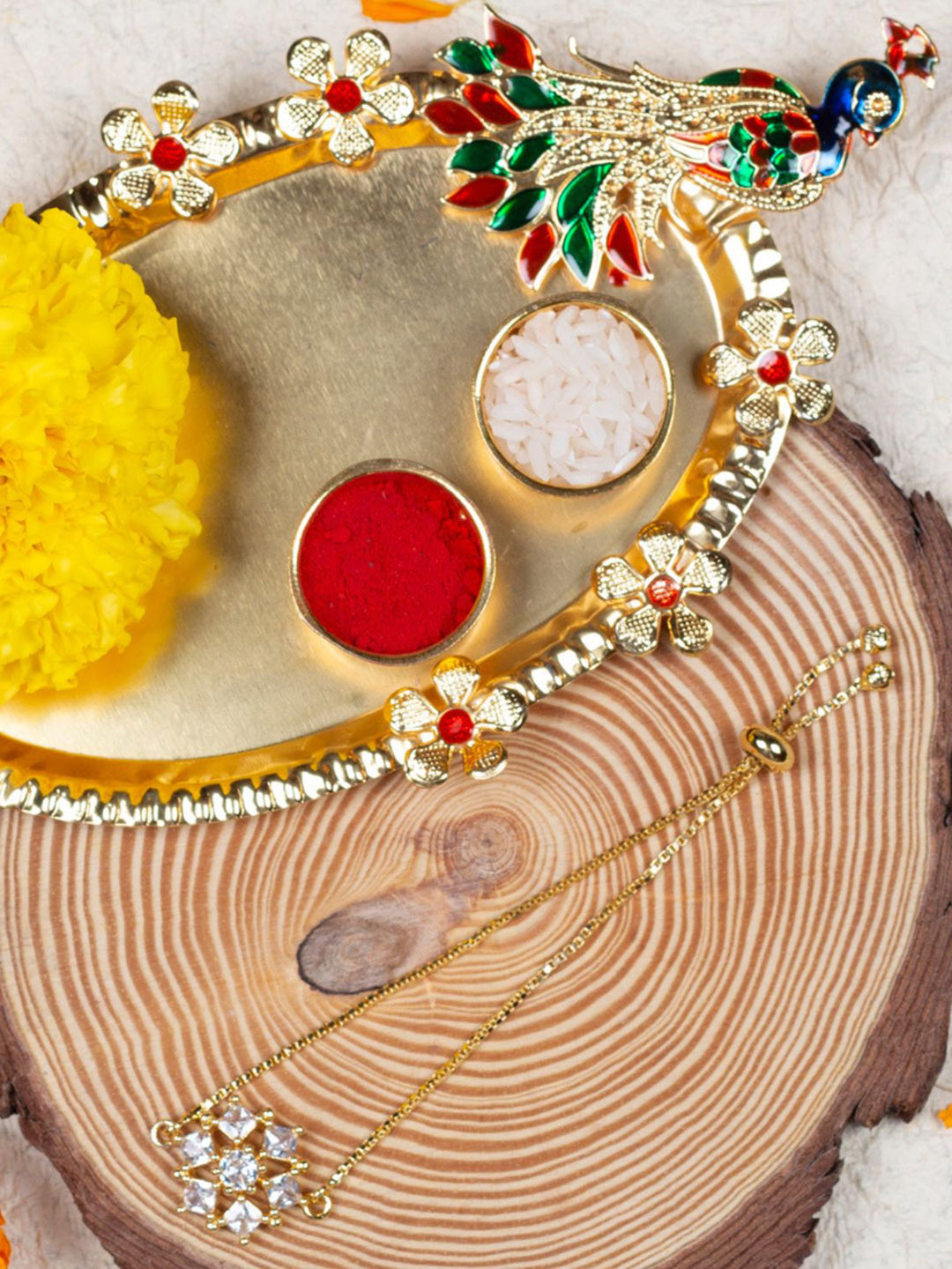 Buy AccessHer Women Flower Charm Rhinestone Studded Rakhis With Roli ...