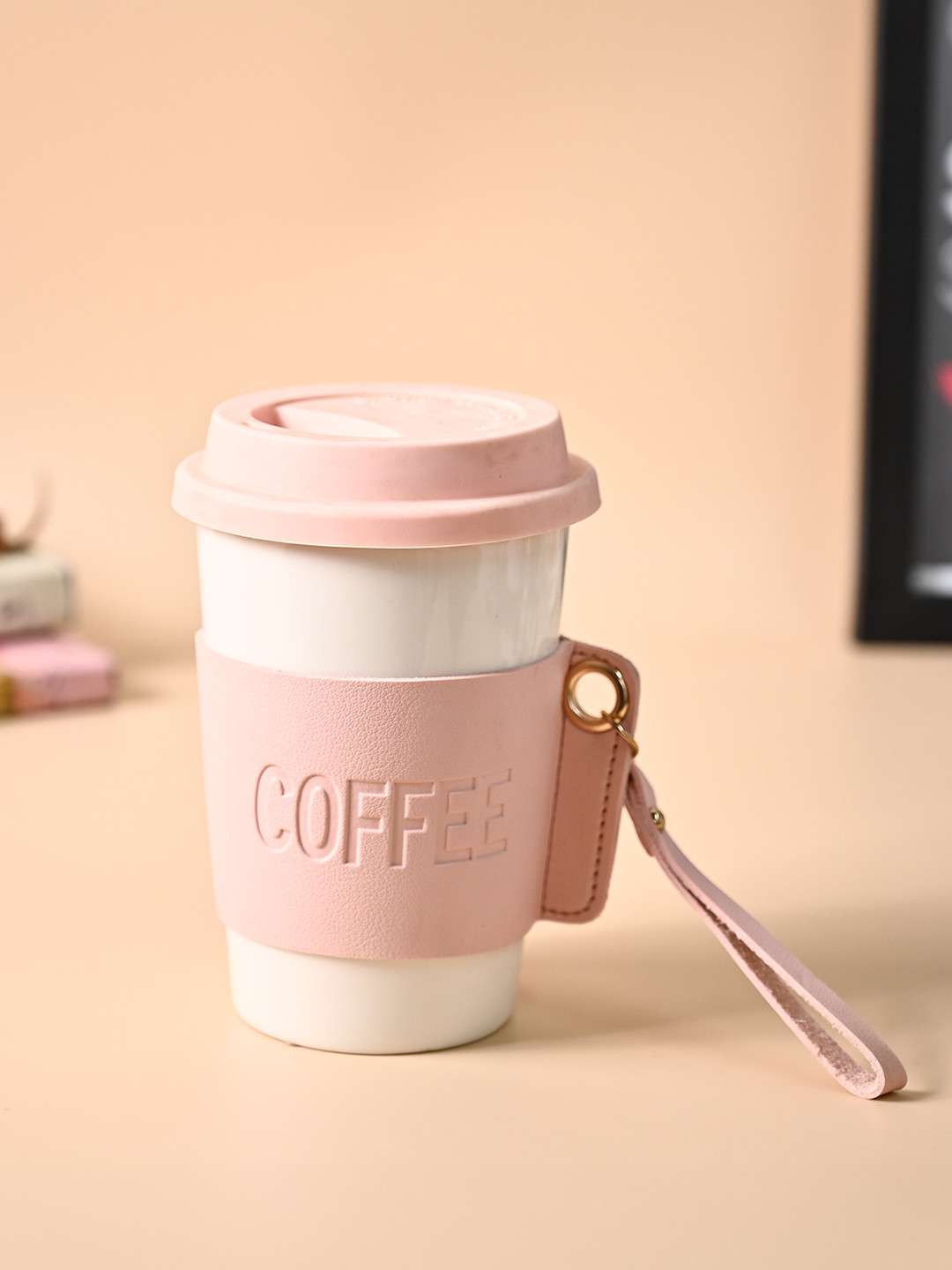 Buy MARKET99 Pink & White Ceramic Sipper With Leather Grip 350 Ml ...