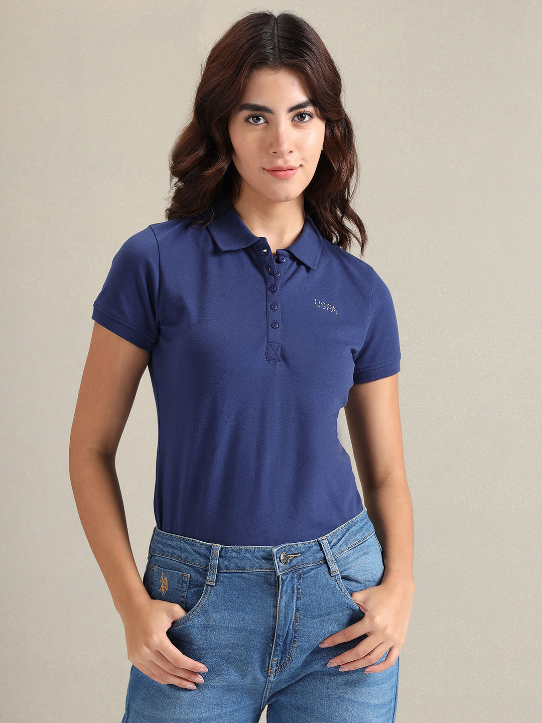 Buy U.S. Polo Assn. Women Polo Collar Slim Fit T Shirts - Tshirts for ...