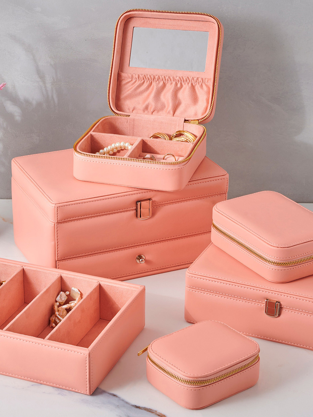 Buy Home Centre Peach Coloured Orion Emma Wooden Square Jewellery Box ...