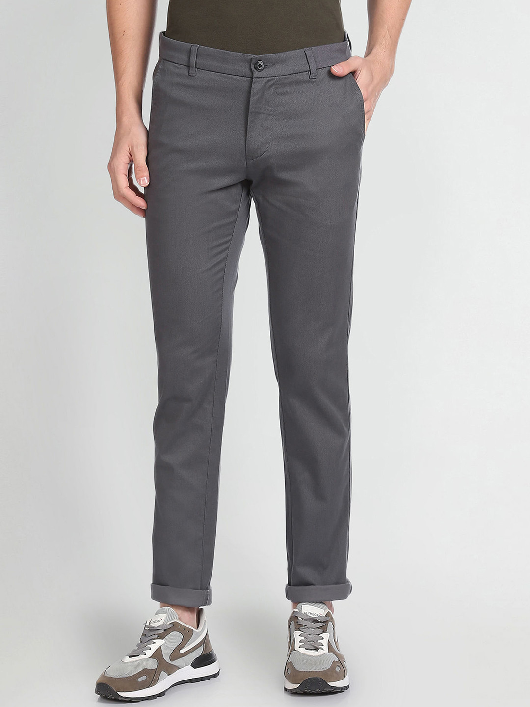 Buy Arrow Sport Men Grey Slim Fit Low Rise Chinos - Trousers for Men ...