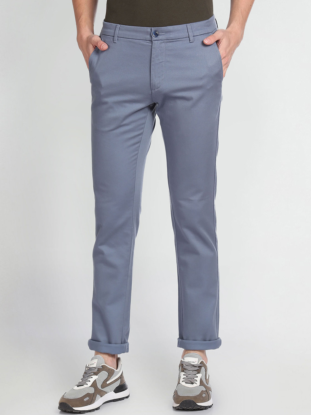 Buy Arrow Sport Men Slim Fit Plain Flat Front Low Rise Chinos ...