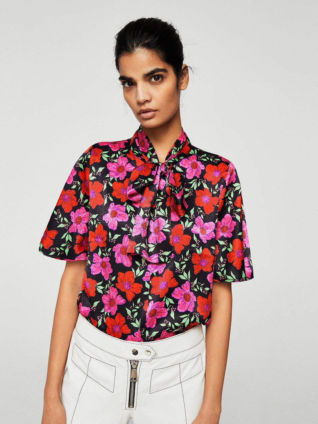 Buy MANGO Women Pink & Black Printed Top - Tops for Women 2393247 | Myntra