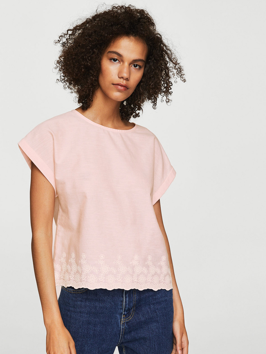 Buy MANGO Women Peach Coloured Solid Boxy Pure Cotton Top - Tops for ...