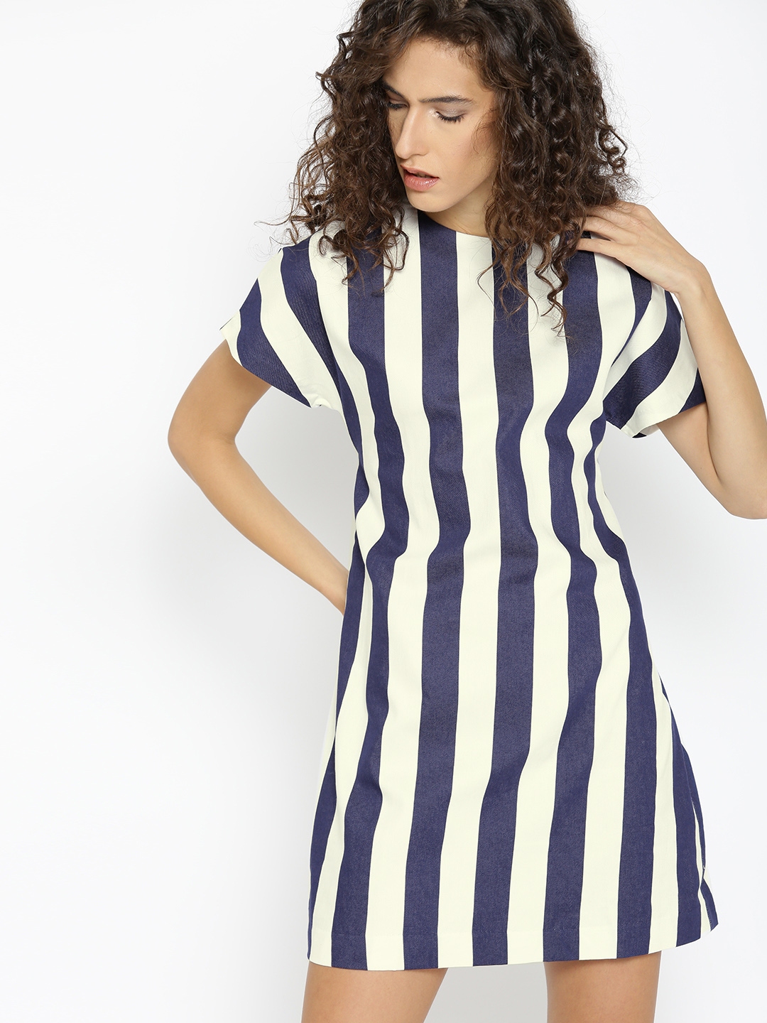 Buy MANGO Women Navy Blue Striped A Line Dress - Dresses for Women ... Buy MANGO Women Navy Blue Striped A Line Dress - Dresses for Women ...