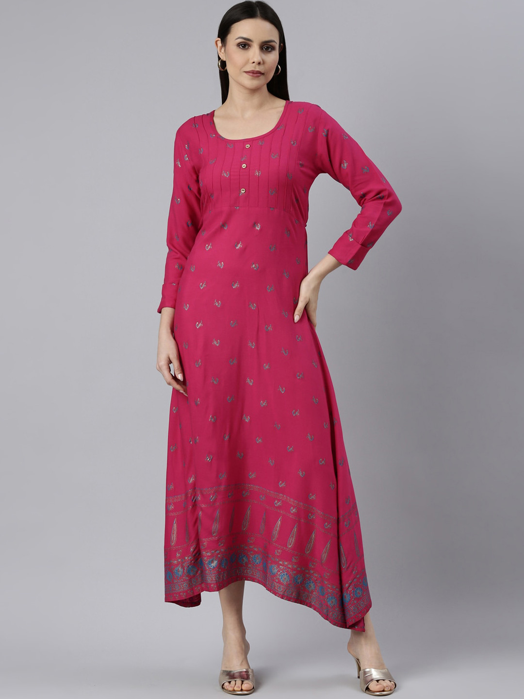 Buy Souchii Ethnic Motifs Printed A Line Liva Maxi Dress - Dresses for ...