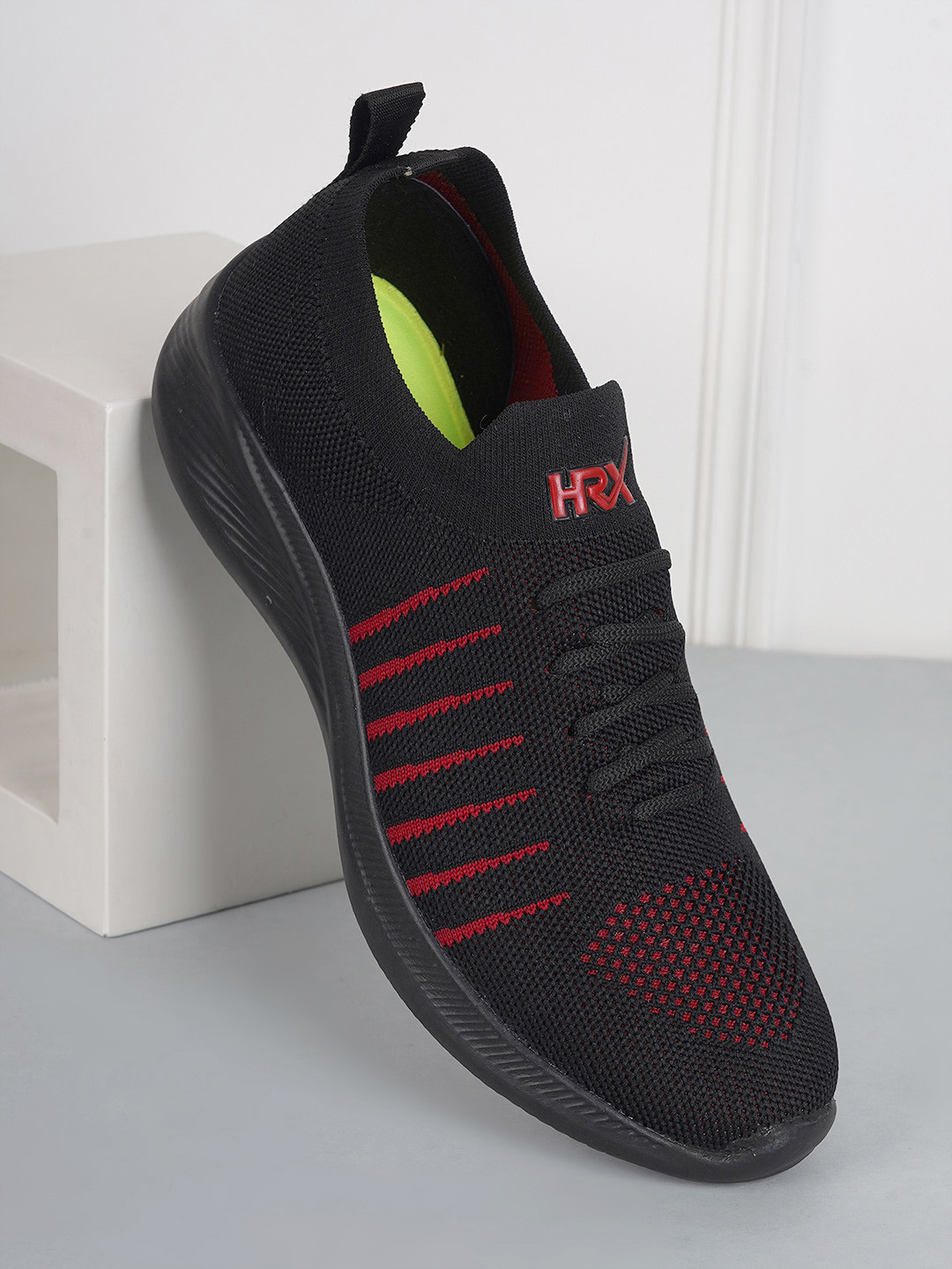 Buy HRX By Hrithik Roshan Men Black & Red Striped Slip On Sneakers ...