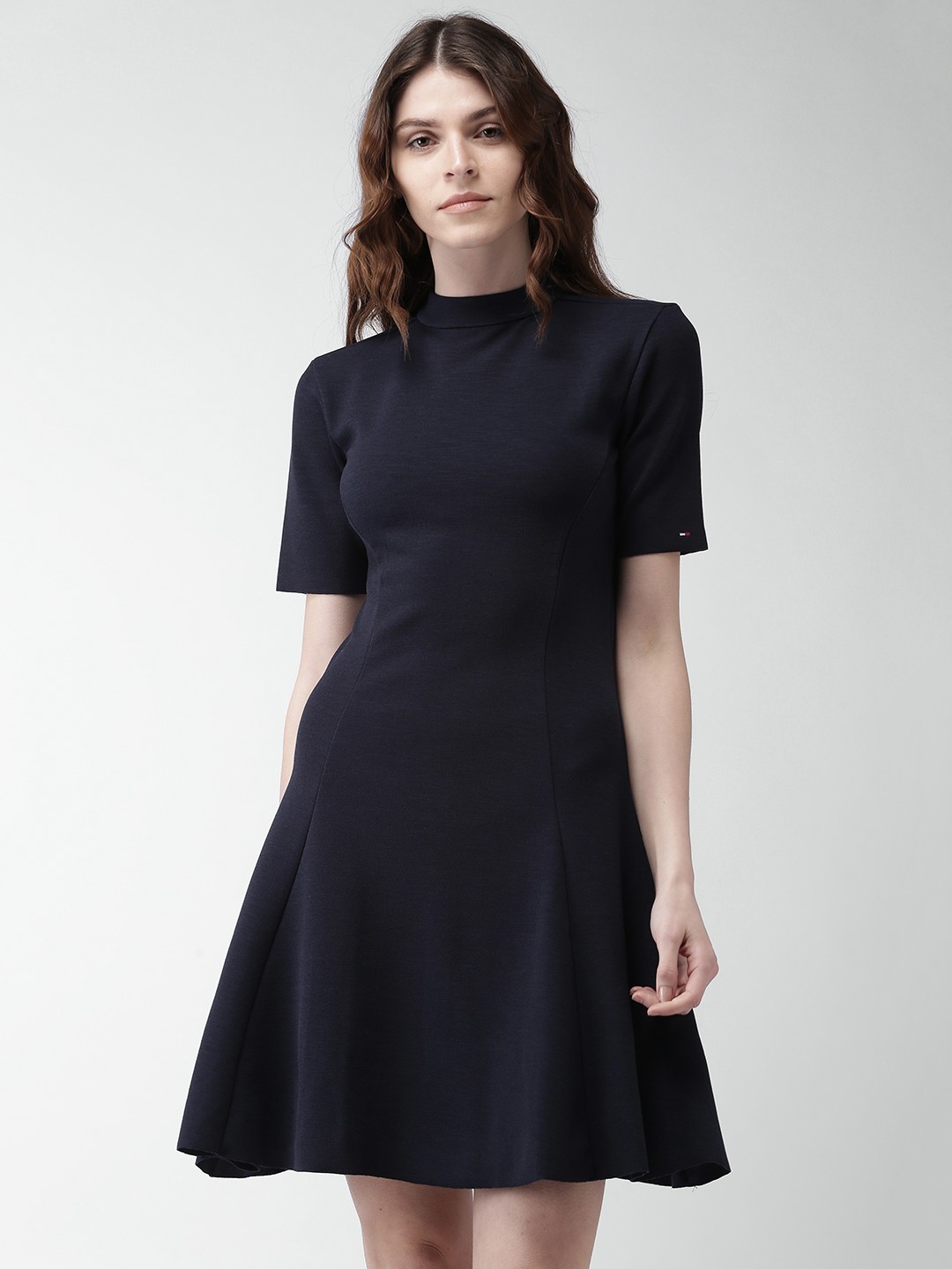 Buy Tommy Hilfiger Women Navy Blue Solid A Line Dress Dresses For