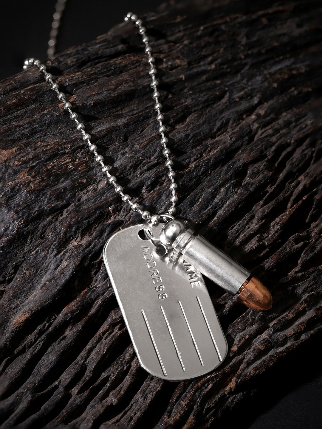 Buy Roadster Men Silver Plated Dog Tagg & Bullet Shaped Pendant With ...