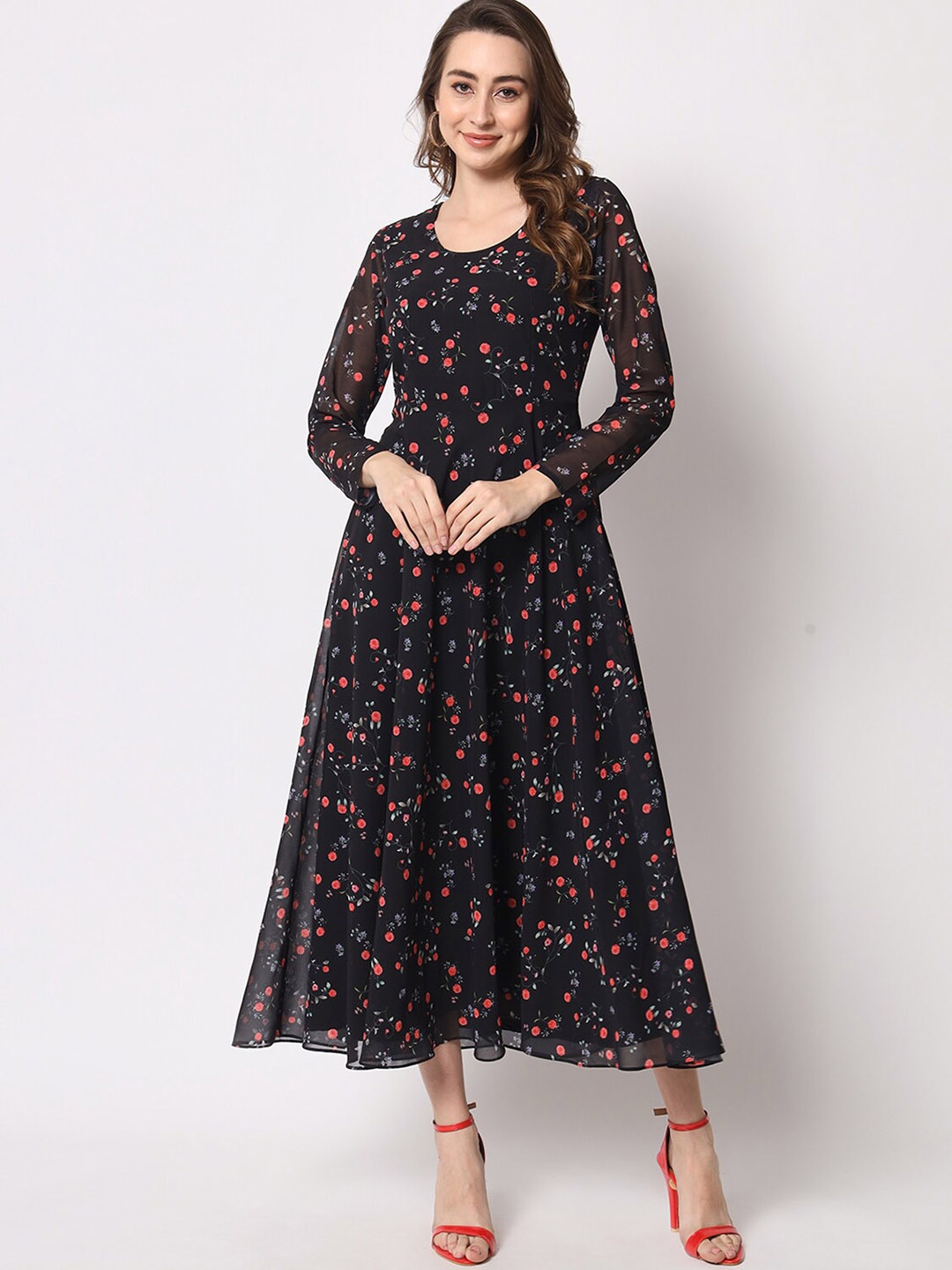 Buy Kalini Floral Printed Gathered Fit And Flared Midi Dress Dresses