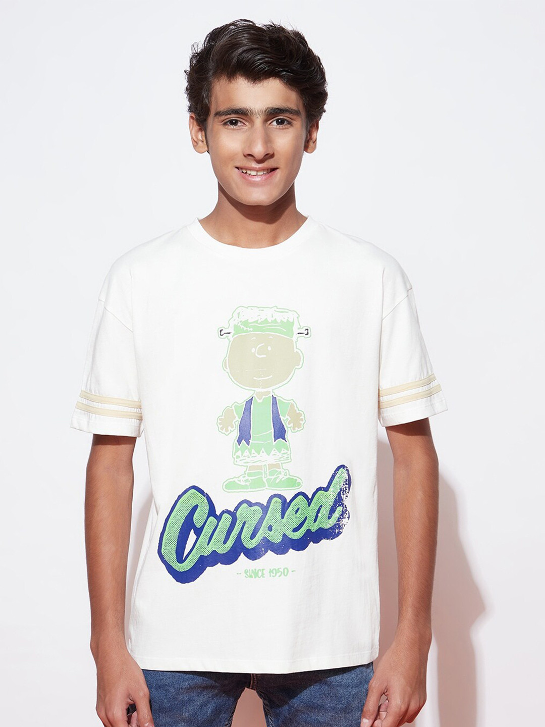 Buy SPUNKIES Boys Peanuts Printed Drop Shoulder Organic Cotton ...