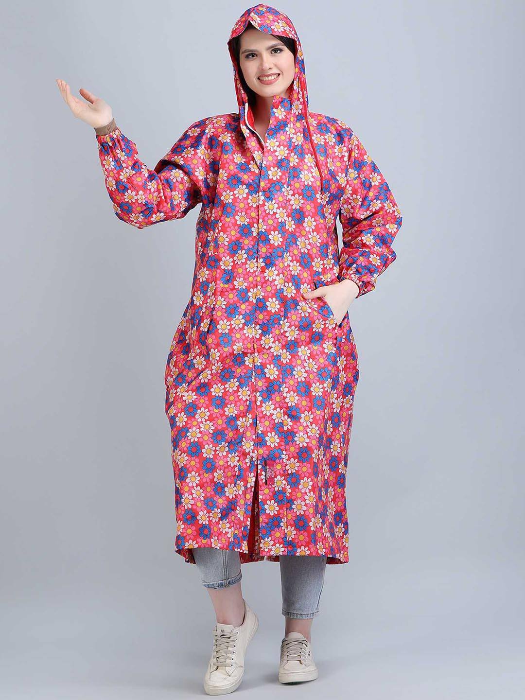 Buy Super Floral Printed Reversible Waterproof Long Rain Jacket - Rain ...