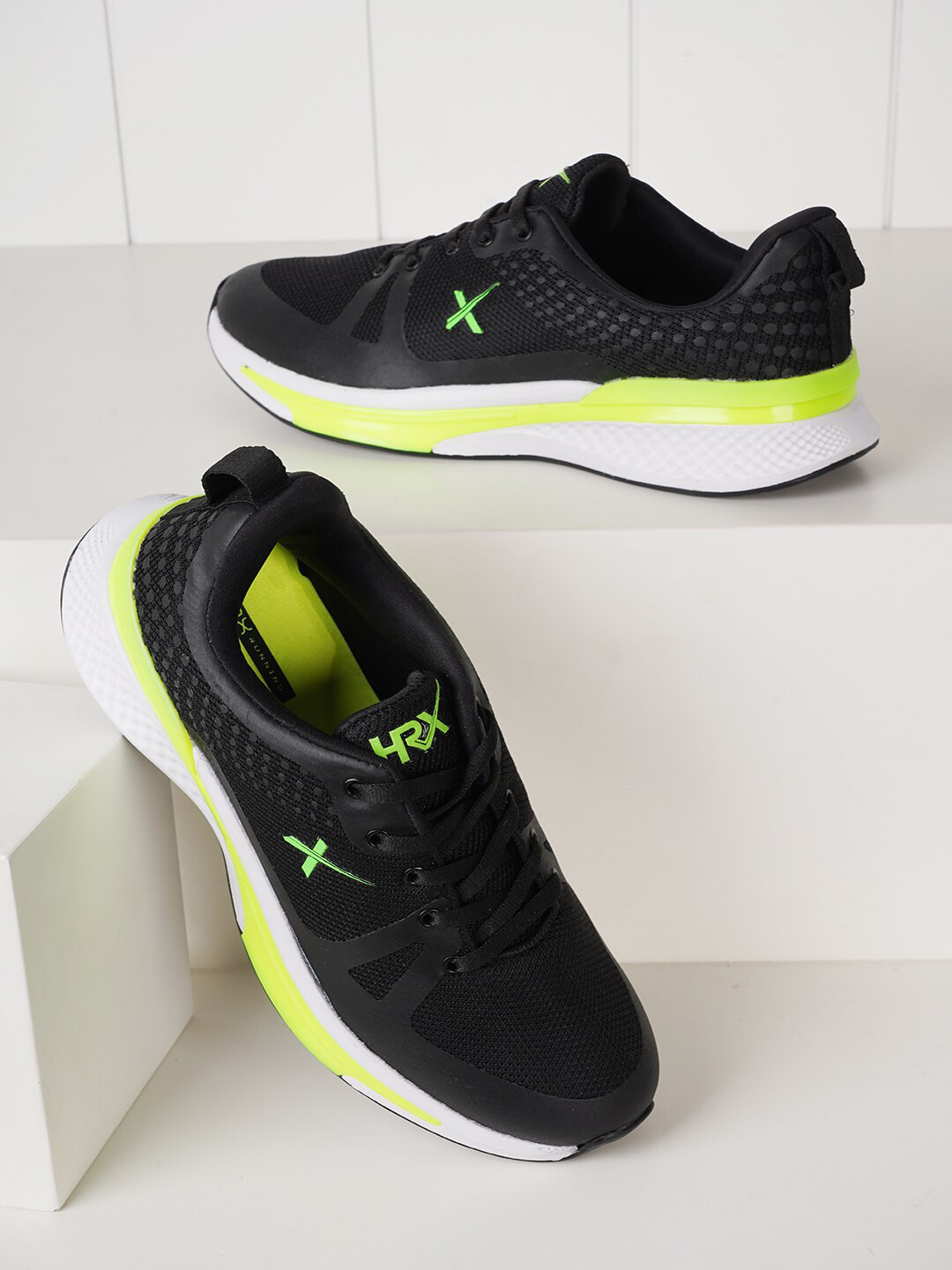 Buy HRX By Hrithik Roshan Men Black & Lime Green Cushioning PSI Mesh ...