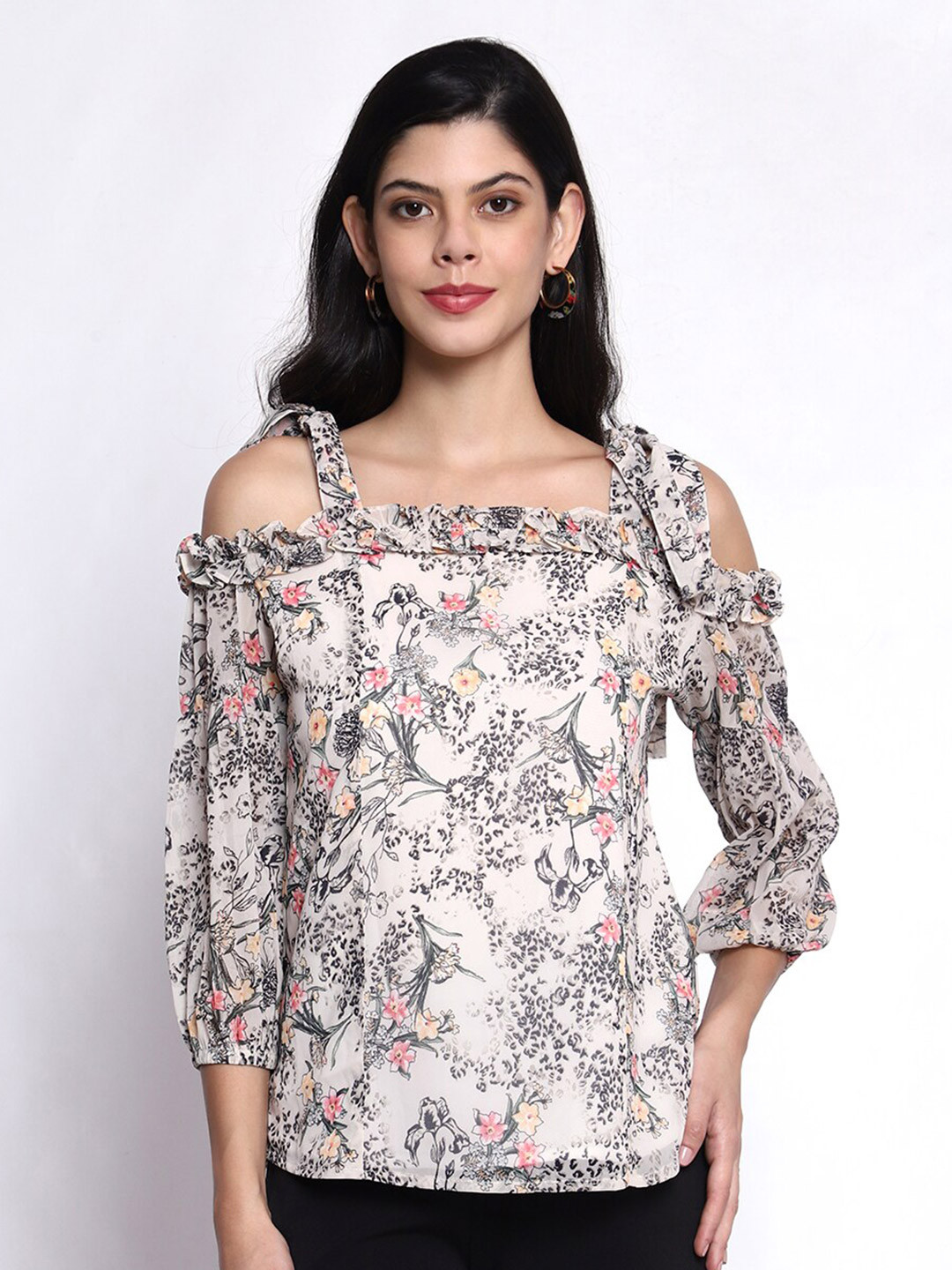 Buy Prettify Floral Printed Cold Shoulder Ruffled Top - Tops for Women ...