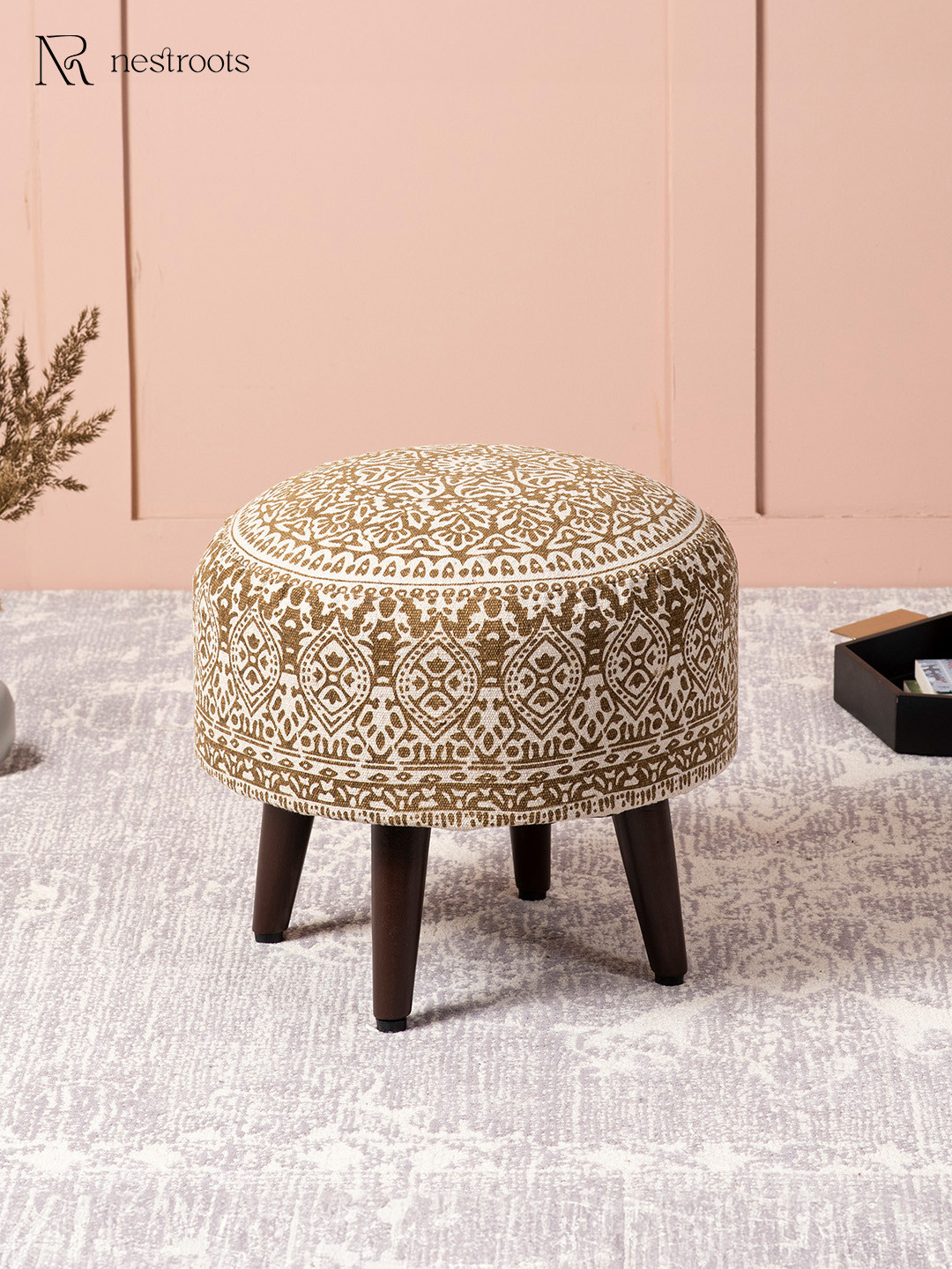 Buy Nestroots Beige & Brown Printed Round Shaped Ottoman - Ottomans for ...