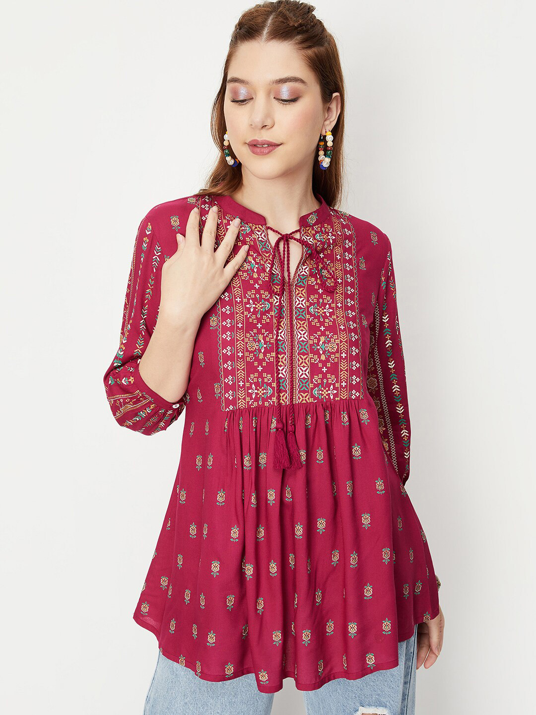 Buy Max Mandarin Collar Ethnic Printed Tunic - Tunics for Women ...